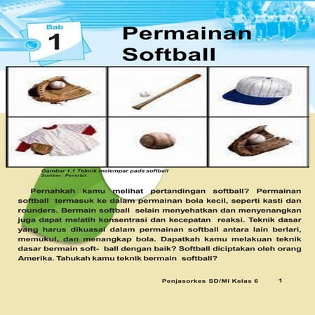 1. materi pjok kelas 6 bab 1 permainan softball | PDF