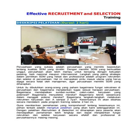 Silabus Training "Effective RECRUITMENT and SELECTION | PDF