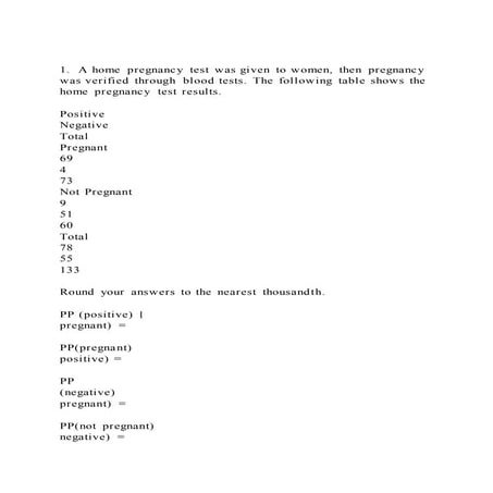 1 A Home Pregnancy Test Was Given To Women Then Pregnancy Was V Pdf