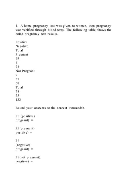 1 A Home Pregnancy Test Was Given To Women Then Pregnancy Was V Pdf