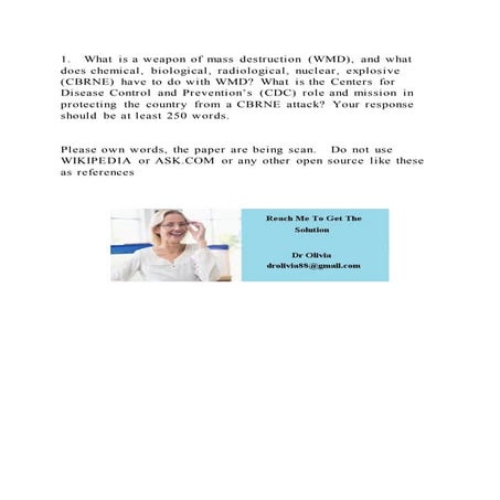 1. What is a weapon of mass destruction (WMD), and what does chemi | DOCX