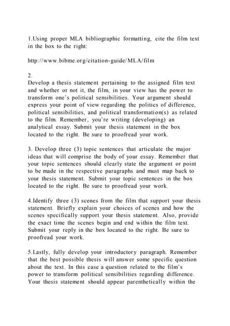 1.Using proper MLA bibliographic formatting, cite the film text in t | PDF 1.Using proper MLA bibliographic formatting, cite the film text in t | PDF