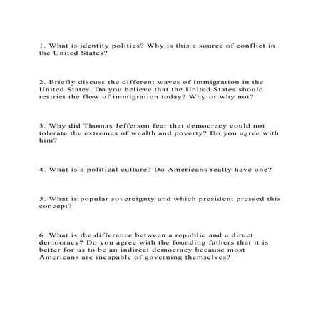 1. What is identity politics Why is this a source of conflict in | DOCX