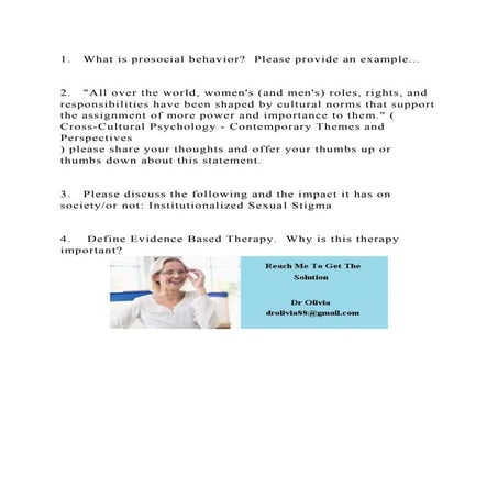 1. What is prosocial behavior Please provide an example... | DOCX