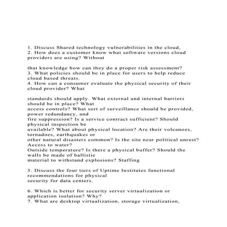1. Discuss Shared technology vulnerabilities in the cloud, .docx