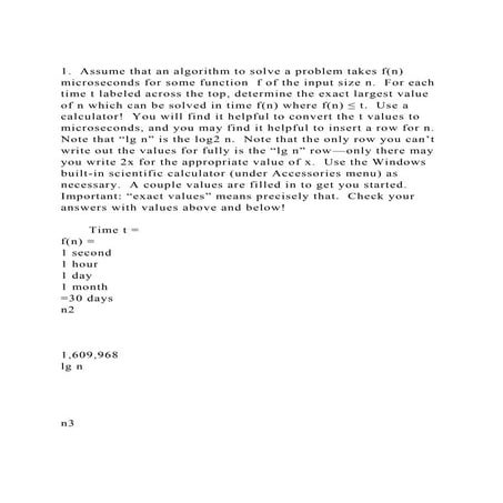 1 Assume That An Algorithm To Solve A Problem Takes Fn Microsedocx 3021