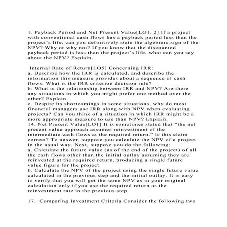 1. Payback Period and Net Present Value[LO1, 2] If a project with .docx