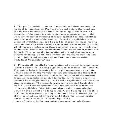 1 The Prefix Suffix Root And The Combined Form Are Used Docx