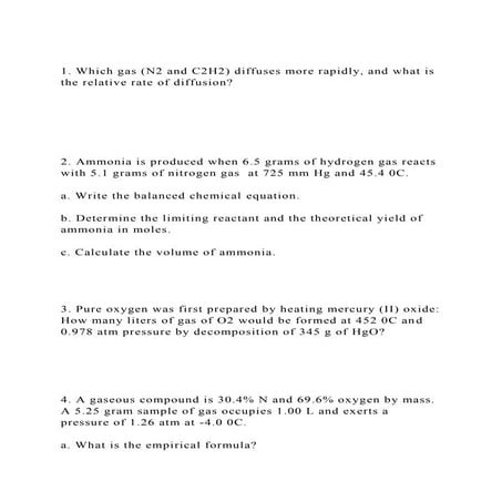 1. Which gas (N2 and C2H2) diffuses more rapidly, and what is the .docx