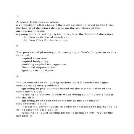 1.A proxy fight occurs when a competitor offers to sell t.docx
