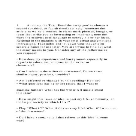 1. Annotate the Text Read the essay you’ve chosen a s.docx