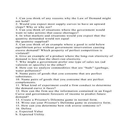 1. Can you think of any reasons why the Law of Demand might not ho.docx | Medical Health