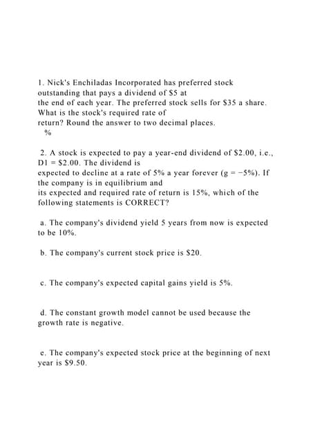 1. Nicks Enchiladas Incorporated has preferred stock outstand.docx 1. Nicks Enchiladas Incorporated has preferred stock outstand.docx