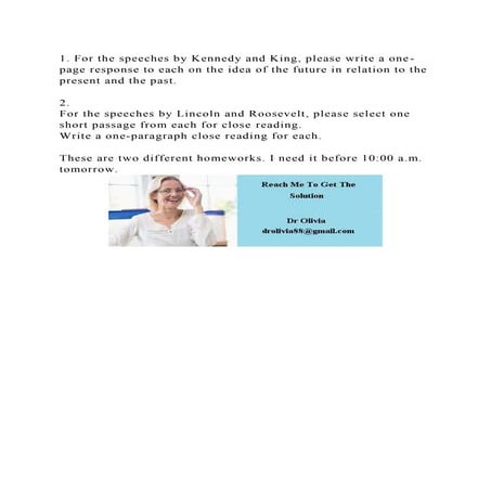 1. For the speeches by Kennedy and King, please write a one-page res.docx