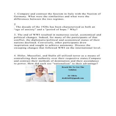 1. Compare and contrast the fascism in Italy with the Nazism of Germ.docx