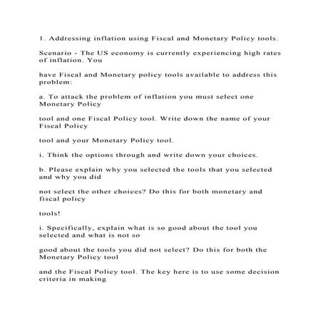 1. Addressing inflation using Fiscal and Monetary Policy tools.S.docx ...