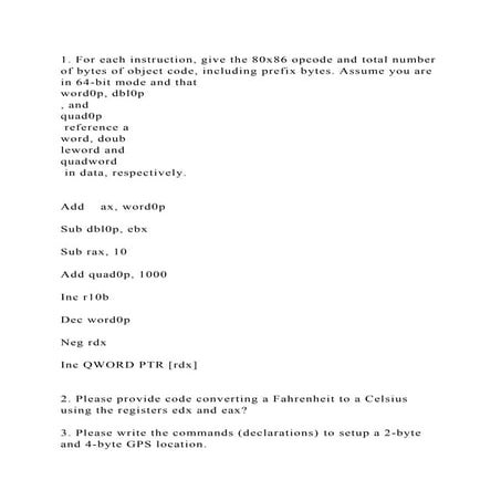 1. For each instruction, give the 80x86 opcode and total number of b.docx