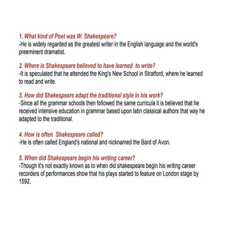 Shakespeare PPT the British poet and writer | PPTX