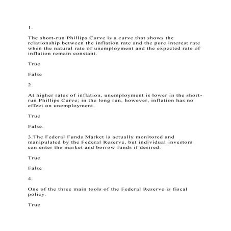 1. The short-run Phillips Curve is a curve that shows the relat.docx