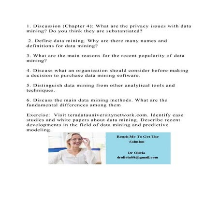 1. Discussion (Chapter 4) What are the privacy issues with data min.docx