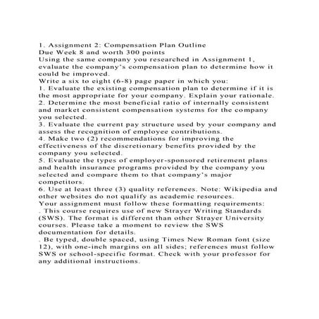 1. Assignment 2 Compensation Plan Outline Due Week 8 and worth .docx