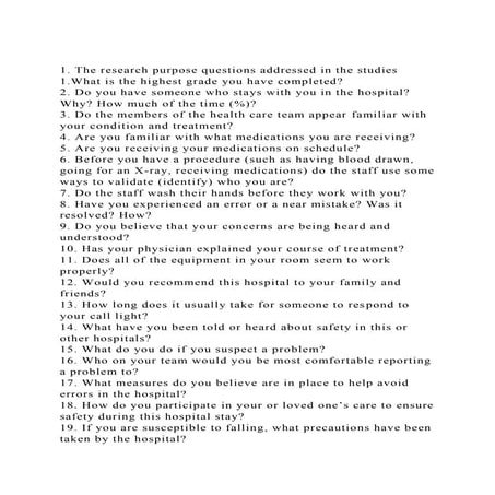1. The research purpose questions addressed in the studies1.What.docx ...