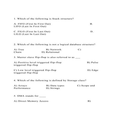 1. Which of the following is Stack structureA. FIFO (First .docx