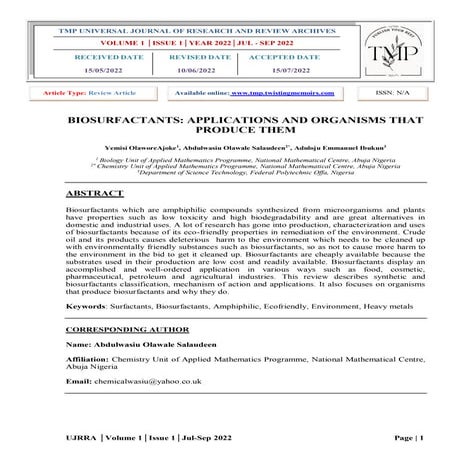 Biosurfactants production and applications. | PPTX