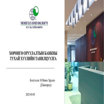 ХӨРӨНГӨ ОРУУЛАЛТЫН БАКНЫ ТУХАЙ ХУУЛИЙН ТАНИЛЦУУЛГА Ppt