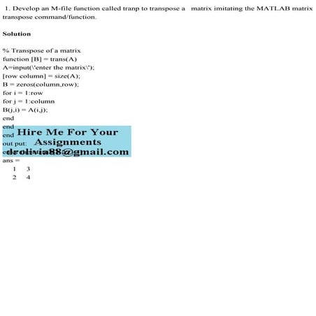 1. Develop an M-file function called tranp to transpose a matrix im.pdf | Computing | Technology ...