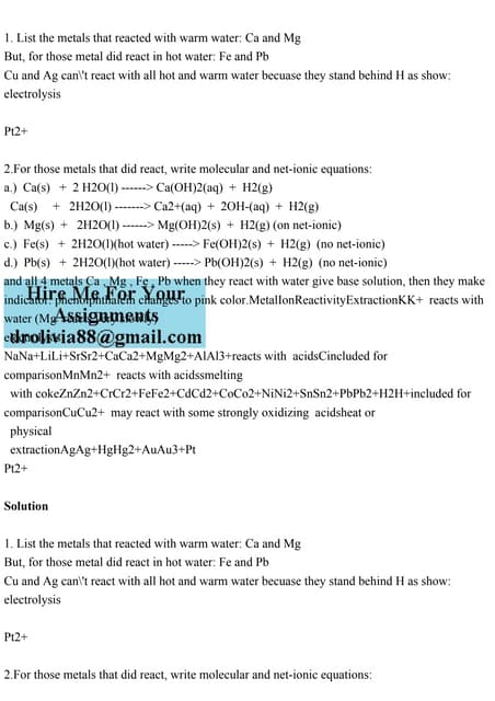 Reaction of metals with water | PPTX | Chemistry | Science