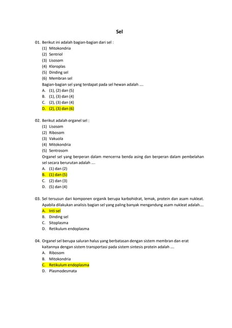 Contoh Soal ulangan harian sel kelas XI | PDF