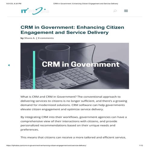 CRM in Government: Enhancing Citizen Engagement and Service Delivery | PDF
