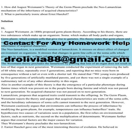 1. How did August Weismanns Theory of the Germ Plasm preclude the .pdf