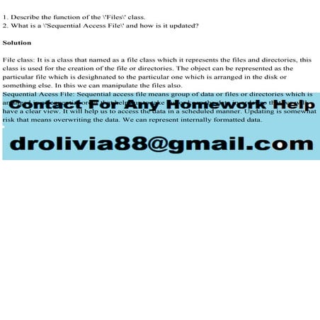 1. Describe the function of the Files class.2. What is a Seq.pdf