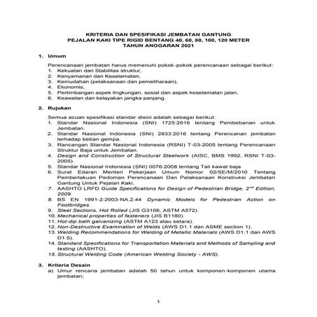 1. Kriteria Desain dan Spesifikasi Teknis Jembatan Gantung Pejalan Kaki Tipe Rigid Bentang 40 ...