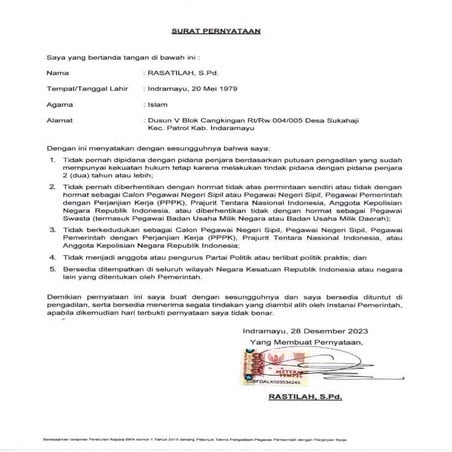Surat Pernyataan 5 Poin Pppk 2023 Pdf