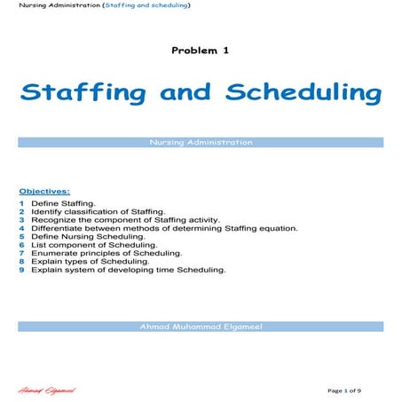 Staffing and scheduling .. nursing administration | PDF