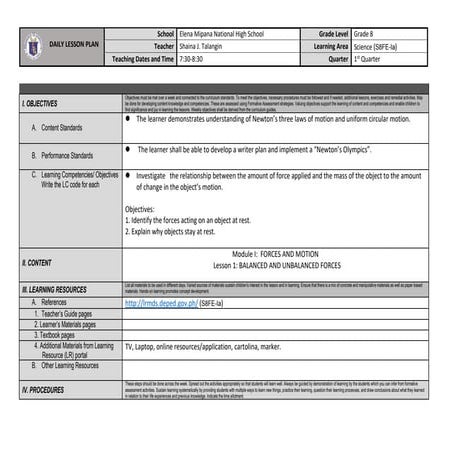 Science 6-Quarter 3 Daily Lesson Log Week 5 | DOCX