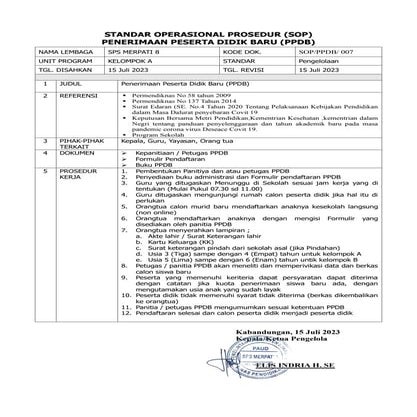 1. Standar Operasional Prosedur PPDB Pada paud | PDF