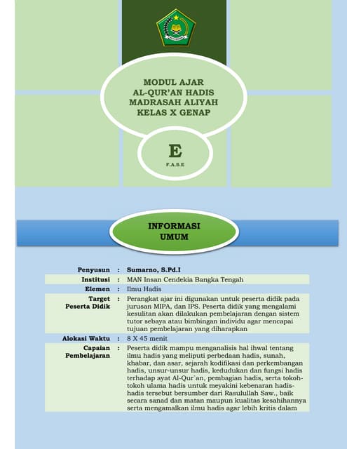 Modul Ajar Akidah Akhlak Kelas 8 Fase D Kurikulum Merdeka | PDF