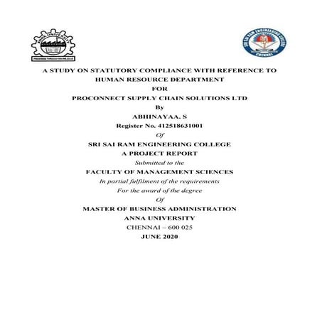 A STUDY ON STATUTORY COMPLIANCE WITH REFERENCE | PDF