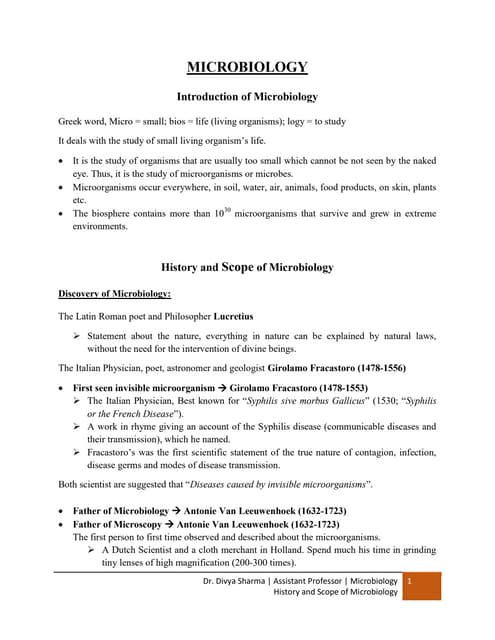 Microbiology unit 1 | PPTX