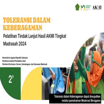 TOLERANSI DALAM KEBERAGAMAN 2’ Toleransi dalam Keberagaman dapat diwujudkan melalui pemahaman ...