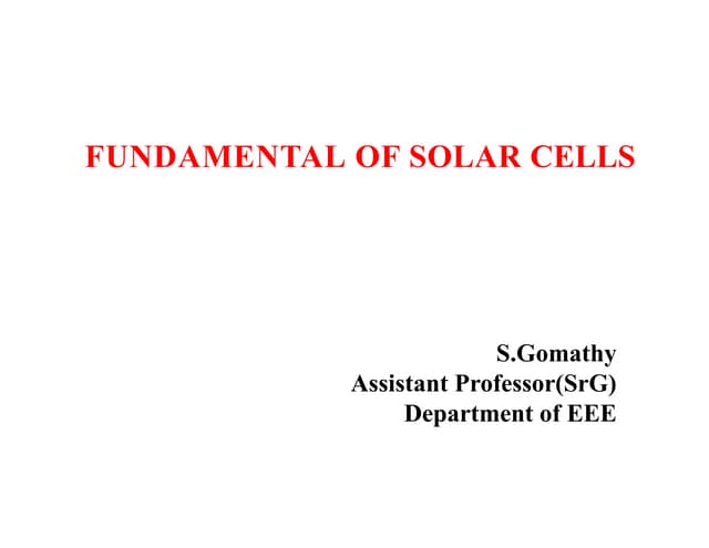 solar cell characteristics | PPTX