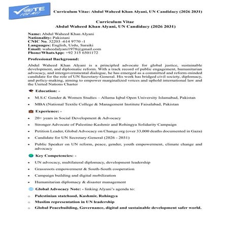 1. Curriculum Vitae (Abdul Waheed Khan) UN Candidacy 2026 2031.pdf