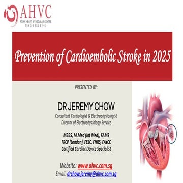 Prevention of Cardioembolic Stroke - Dr Jeremy Chow | PDF