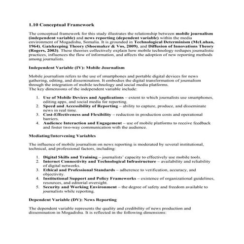 1.10 CONCEPTUAL FRAMEWORK Independent Variable (IV) Dependent Variable ...