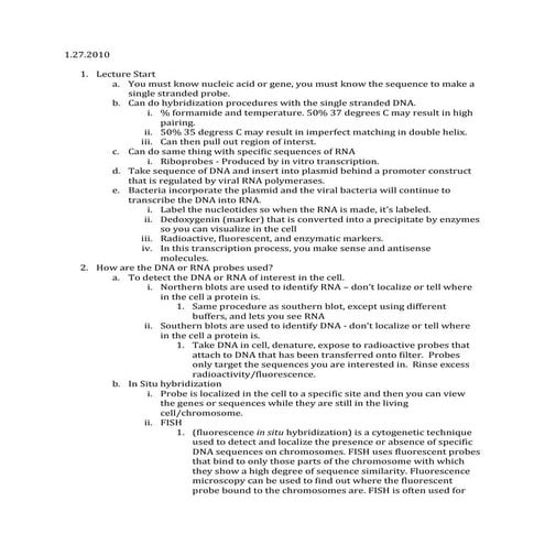 1.27.2010 lecture | DOCX | Biological Sciences | Science