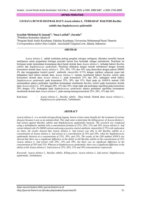 Jurnal DAYA HAMBAT EKSTRAK KULIT DAUN LIDAH BUAYA | PDF